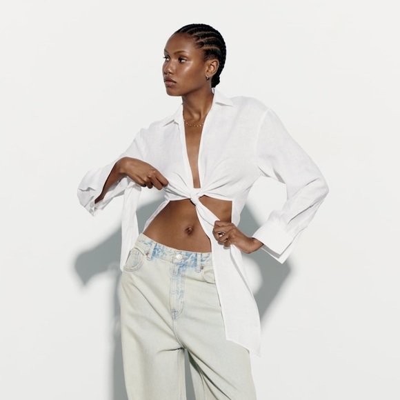 Zara | Tops | Zara Linen Shirt With Knot | Poshmark